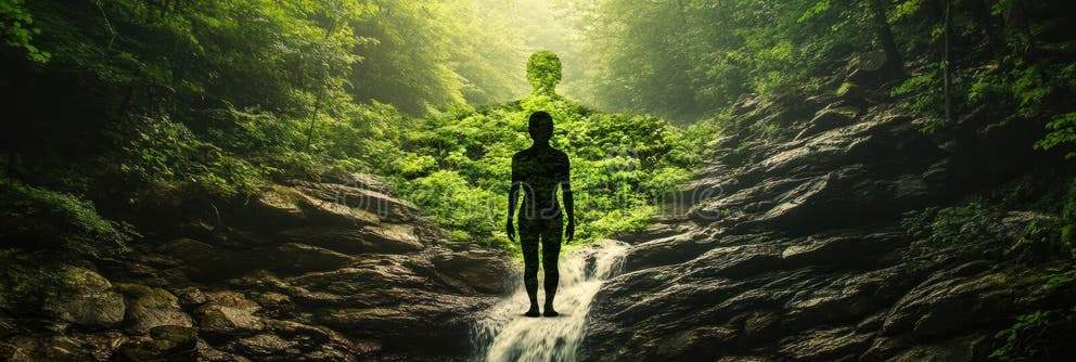 Creative Waterfall Illustration Symbolizing a Human Figure Walking ...