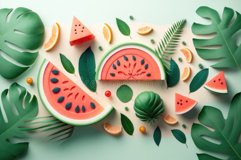 Creative Watermelon Layout. Summer Trendy Bright Pattern with Sliced ...