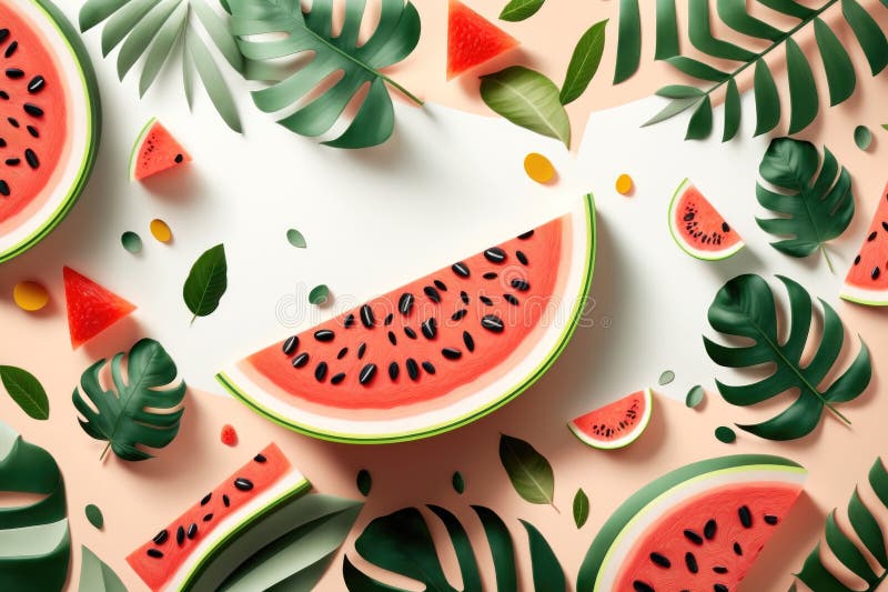 Creative Watermelon Layout. Summer Trendy Bright Pattern with Sliced ...