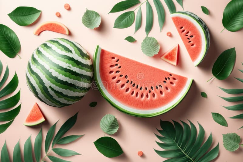 Creative Watermelon Layout. Summer Trendy Bright Pattern with Sliced ...