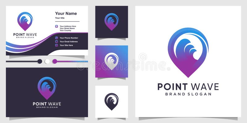 Creative Wave Logo with Pin Location Concept and Business Card Design ...