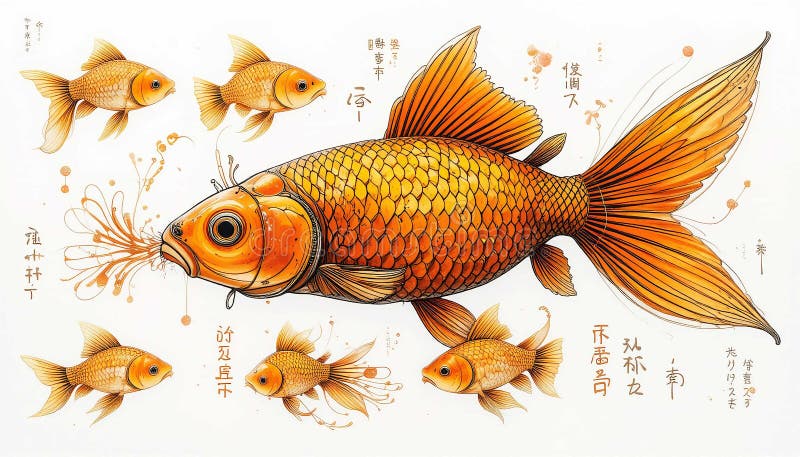 Creative Ways To Use Goldfish Illustrations on a White Background Stock ...