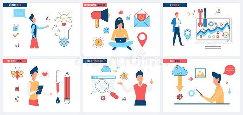 Creative Web Design, Code Optimization, Customer Support Service Set ...