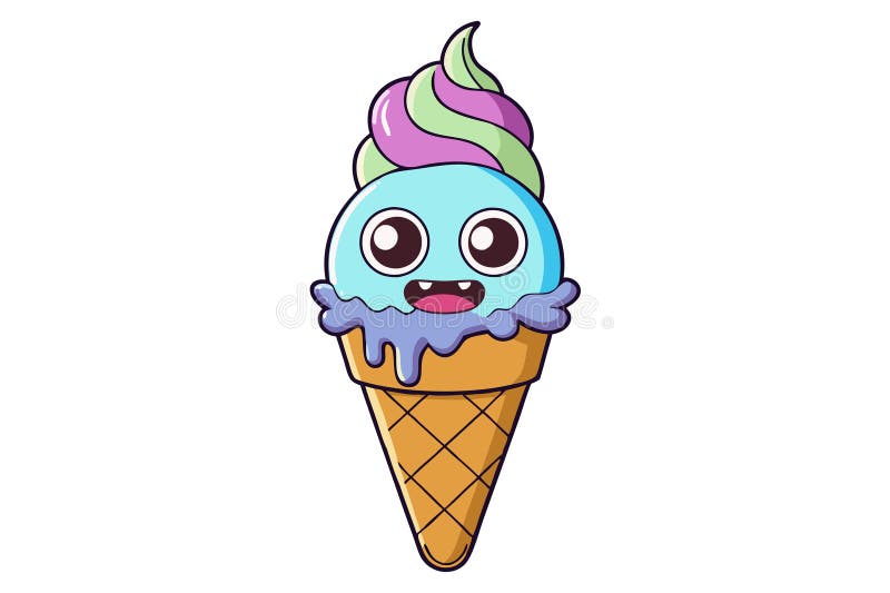 Creative and Whimsical Ice Cream Cone Art with Monster Features, Bold ...