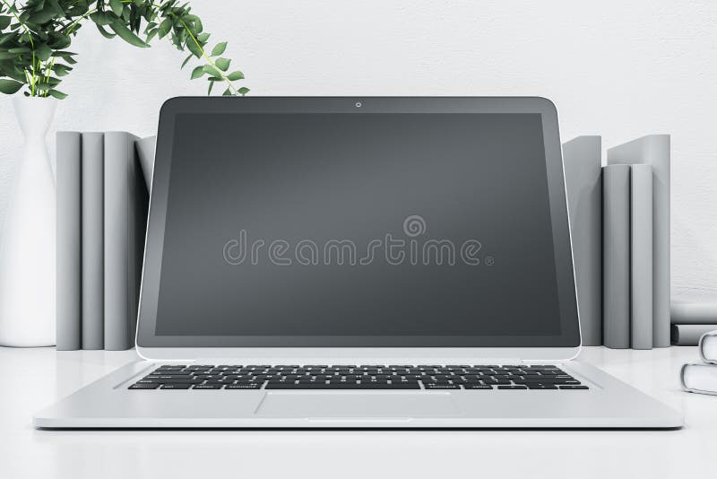 Creative White Designer Desktop with Empty Mock Up Computer Monitor and ...