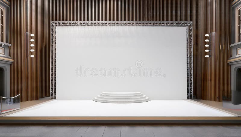 Creative White Theater Stage Design with Empty Mock Up Banner ...