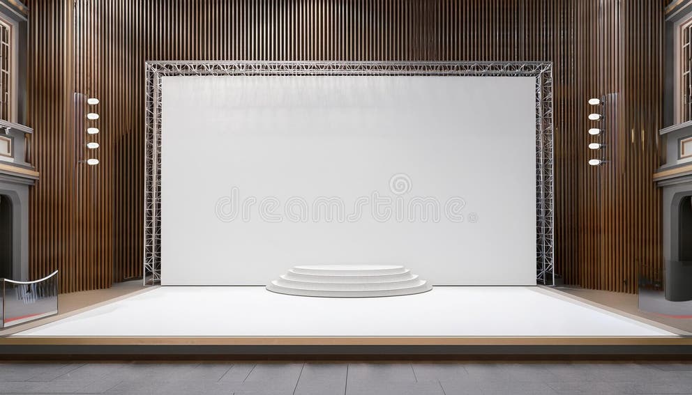 Creative White Theater Stage Design with Empty Mock Up Banner ...