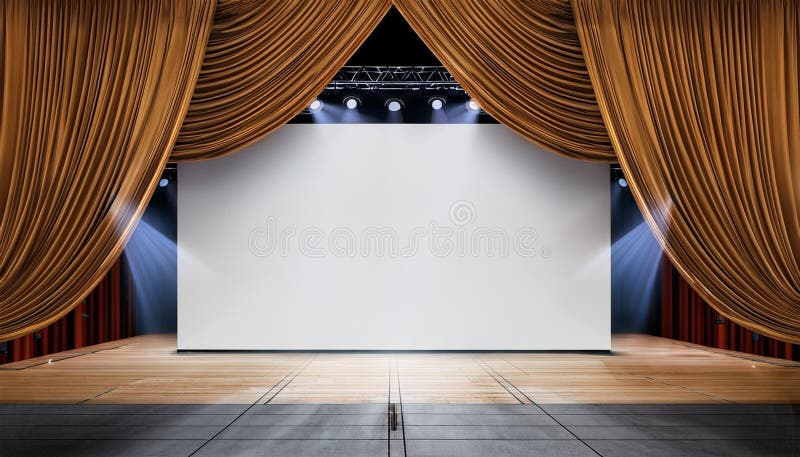 Creative White Theater Stage Design with Empty Mock Up Banner ...
