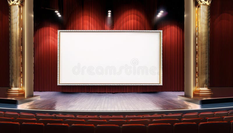 Creative White Theater Stage Design with Empty Mock Up Banner ...