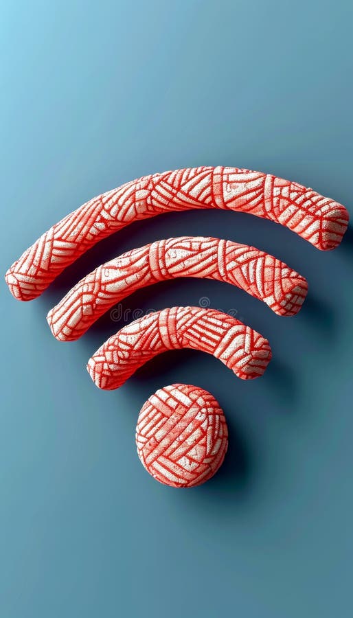 Creative Wi-Fi Symbol Made from Textured Red Threads on a Blue ...