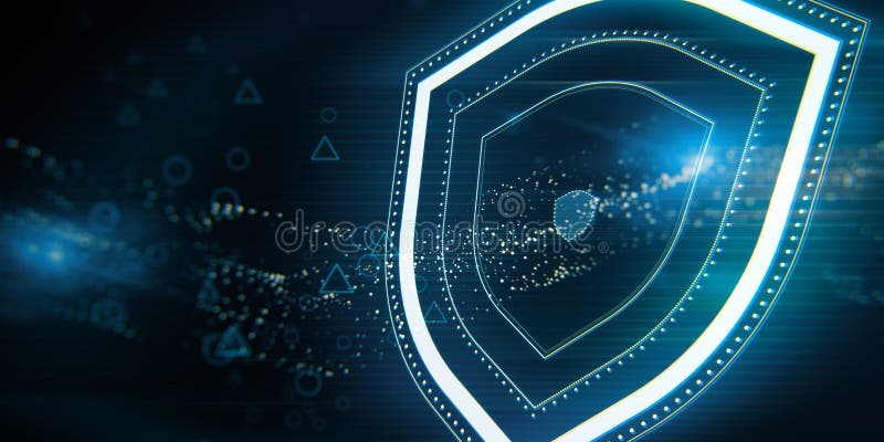 Creative Wide Perspective Glowing Shield Hologram on Blue Texture with ...