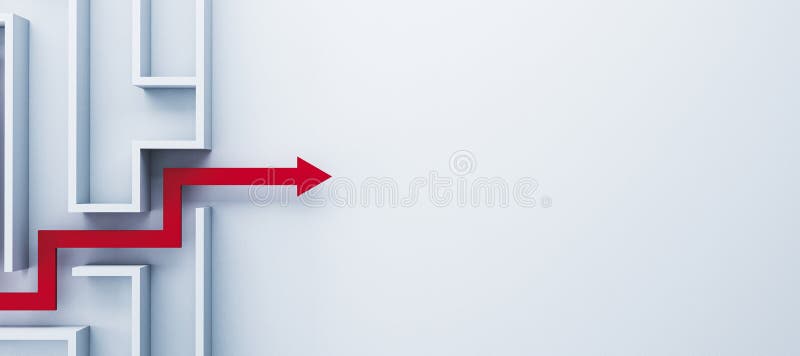 Creative Wide Red Arrow Going through White Maze with Mock Up Place ...