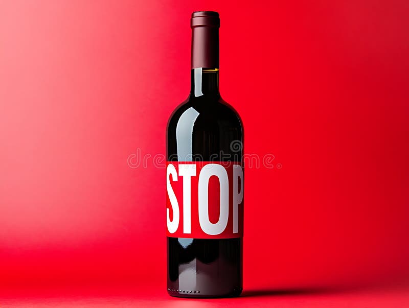 Creative Wine Bottle with Red Stop Sign Label Stock Illustration ...