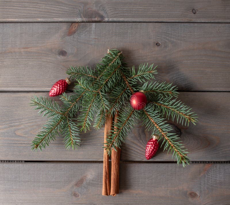 Creative Winter Layout Made with Fir Tree Branches. Flat Lay. Stock ...