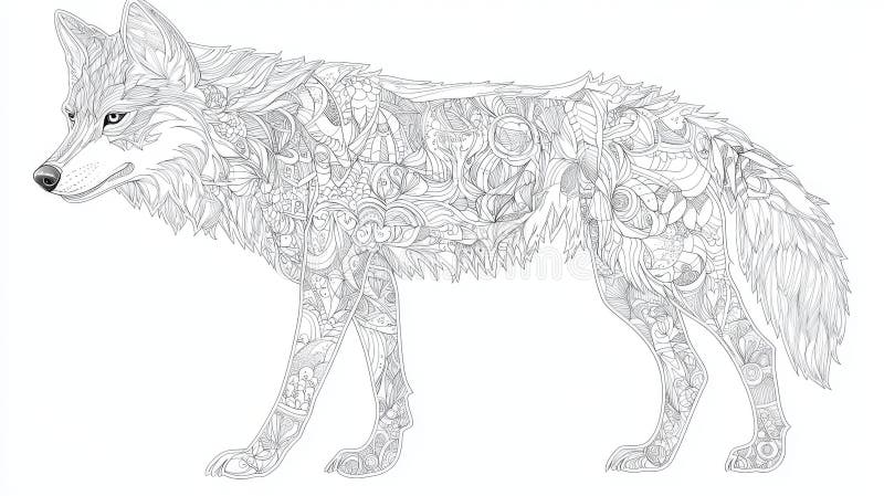 Creative Wolf Illustration, Artistic Coloring Sheet, Printable Design ...
