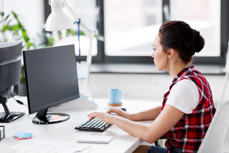 Creative Woman with Computer Working at Office Stock Photo - Image of ...
