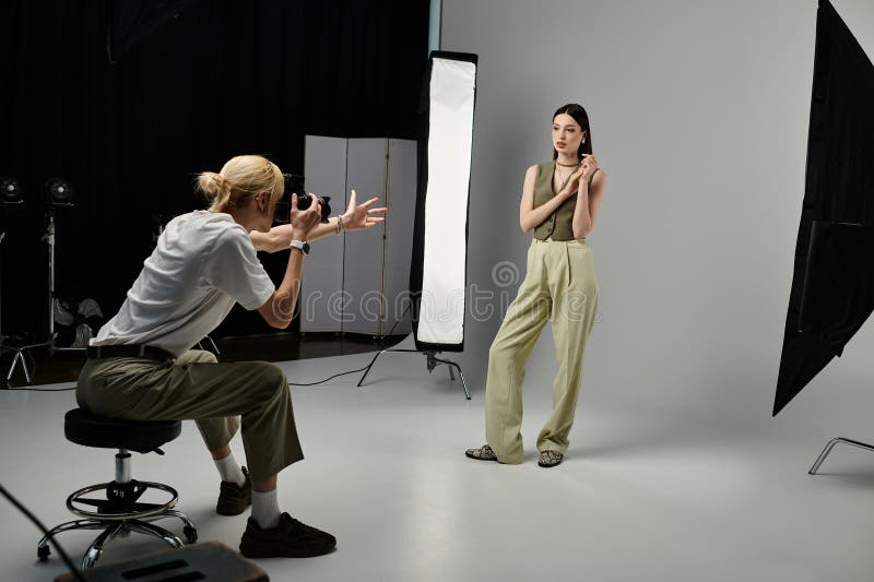 Creative Woman Poses for Lens in Stock Image - Image of posing, chic ...