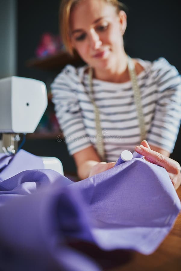 Creative woman sewing stock image. Image of lilac, entrepreneur - 67434441