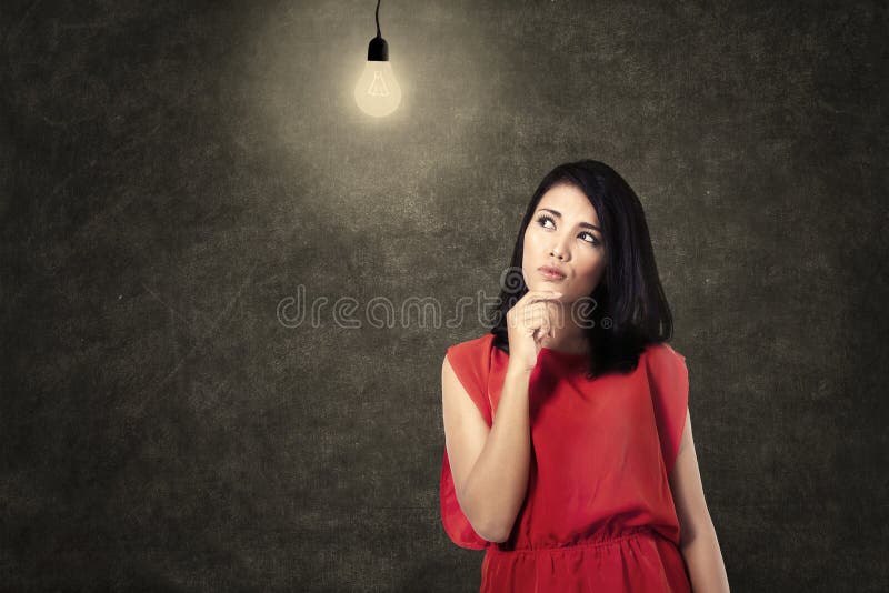 Creative Woman Thinking Bright Idea Stock Image - Image of innovation ...
