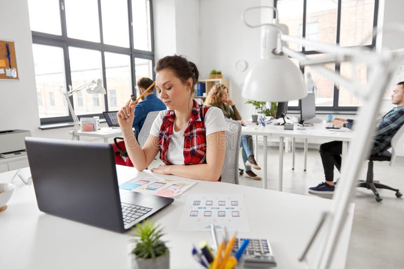 Creative Woman Working on User Interface at Office Stock Photo - Image ...