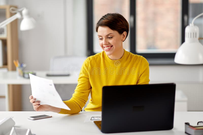 Creative Woman Working on User Interface at Office Stock Image - Image ...
