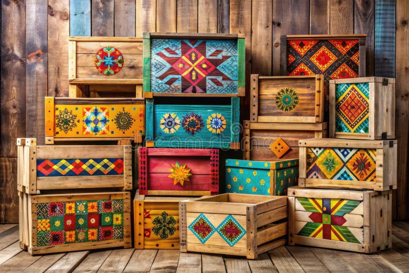 Creative Wooden Crate Arrangement Geometric Symbols Patterns and ...