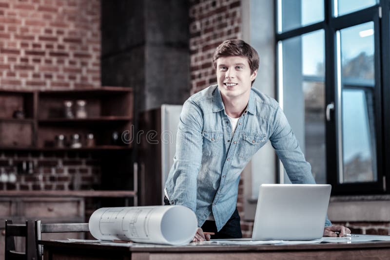 Inspired Male Engineer Finishing Work Stock Photo - Image of goal, male ...