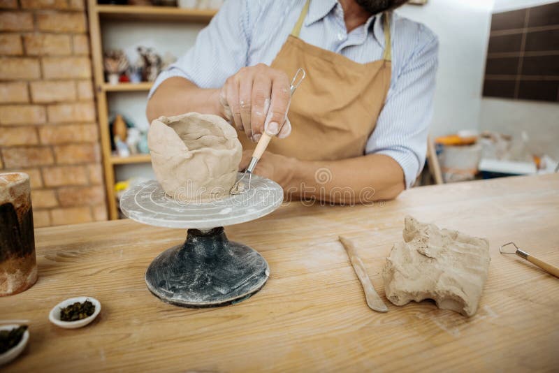 Handicraftsman Performing His Creative Work Using Ceramics Jigger Stock ...