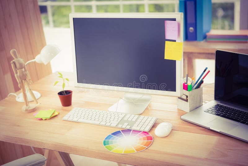 Creative Working Desk with Several Devices Stock Image - Image of ...