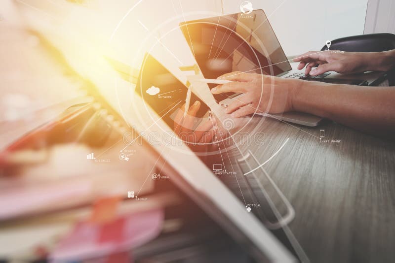 Creative Working with Mobile Phone and Digital Tablet and Laptop Stock ...