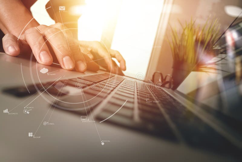 Creative Working with Mobile Phone and Digital Tablet and Laptop Stock ...