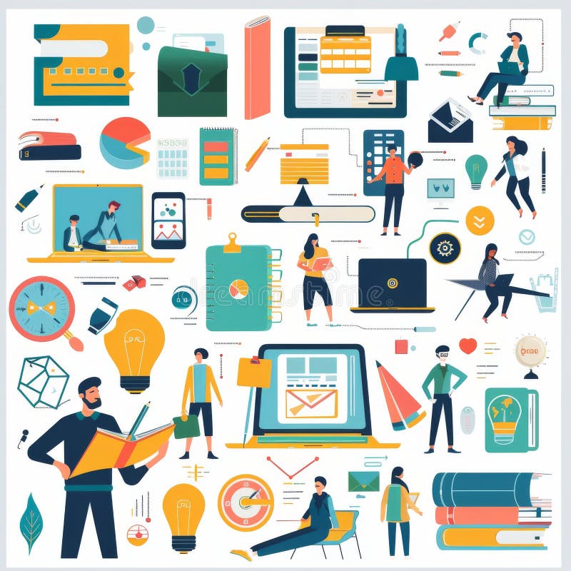 Creative Workplace and Teamwork Design Stock Illustration ...