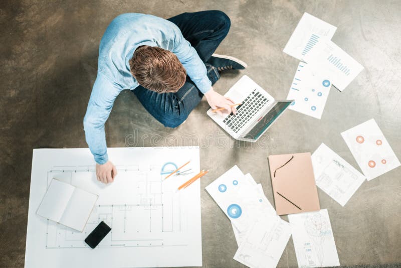 Top View of a Nice Young Man Working Stock Photo - Image of millennial ...