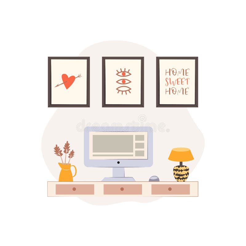 Creative Workplace Vector Illustration. Workspace for Freelance ...