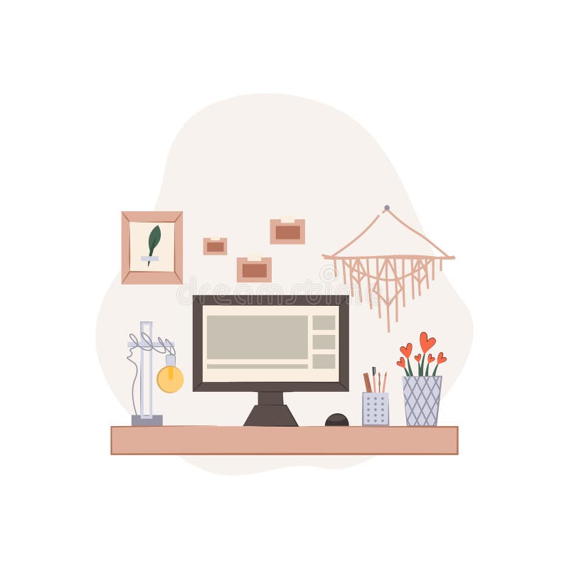 Creative Workplace Vector Illustration. Workspace for Freelance ...