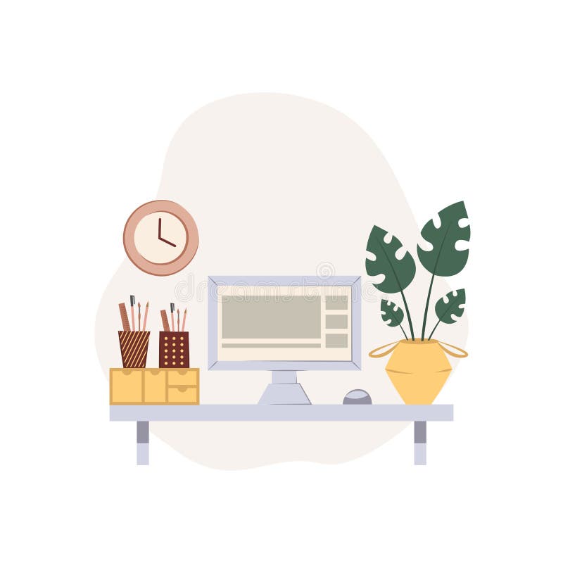 Creative Workplace Vector Illustration. Workspace for Freelance ...