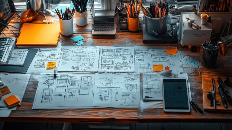 Creative Workspace Action Design Process Office Digital Environment Overhead View Concept ...