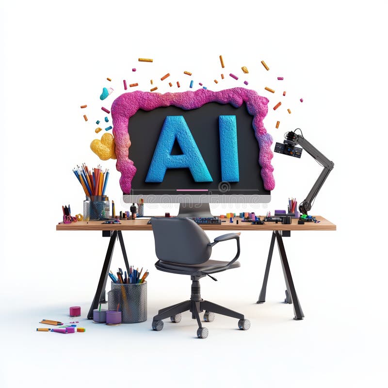 Creative Workspace with AIthemed Decorations Stock Illustration ...