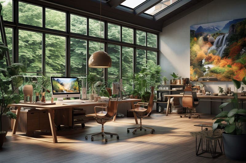 Creative Workspace with Art and Plants in a Stock Illustration ...