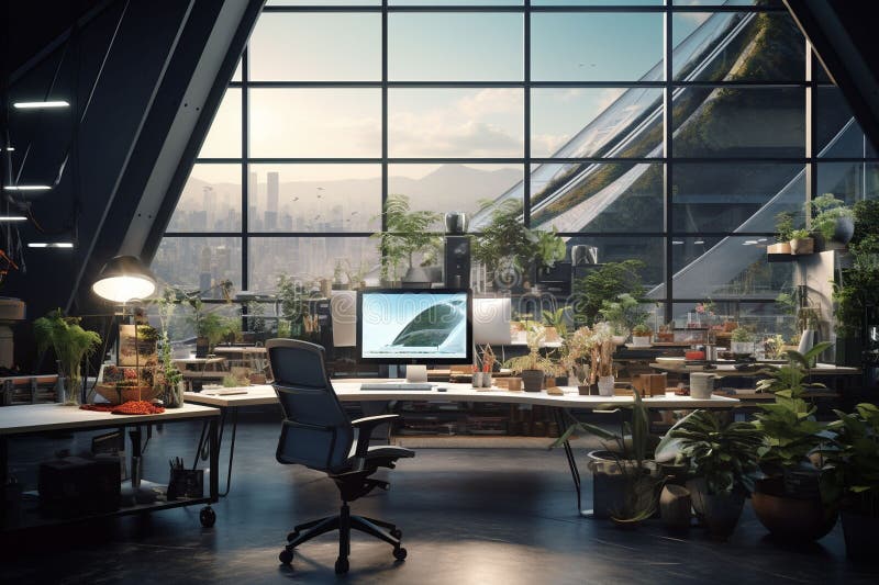 Creative Workspace with Art and Plants in a Stock Illustration ...