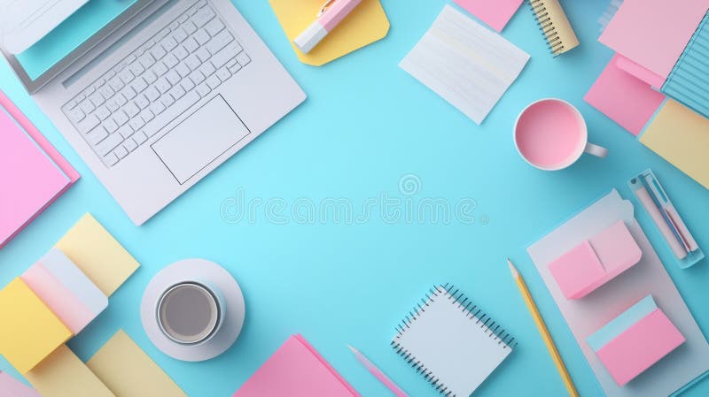 Creative Workspace Background with 3D Paper Cut Art Featuring Office ...