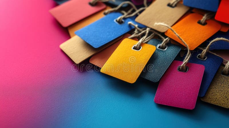 Colorful Tags Arranged on a Vibrant Background Showcasing a Variety of ...