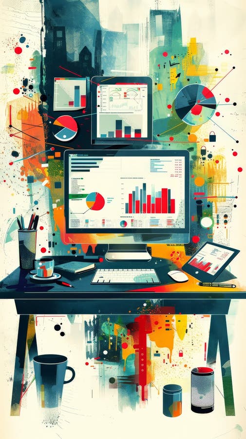 Creative Workspace with Colorful Business Charts and Graphs on a Desk ...