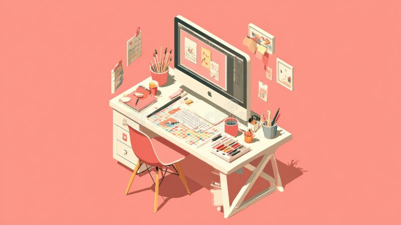 Creative Workspace with Colorful Desk Setup and Digital Design Tools for an Inspiring Artistic ...