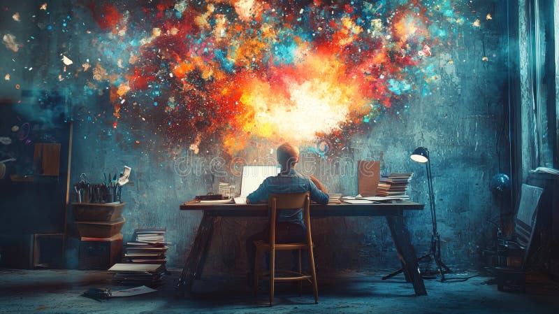 Creative Workspace with Colorful Explosion of Ideas on the Wall Stock ...