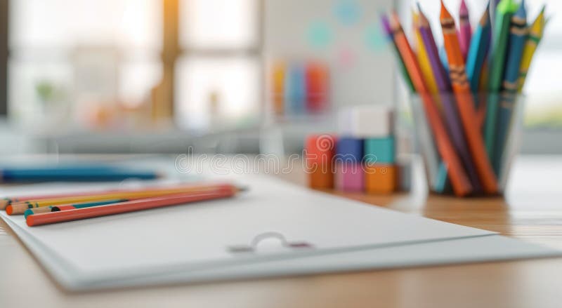 Creative Workspace with Colorful Stationery and Blank Papers in a ...