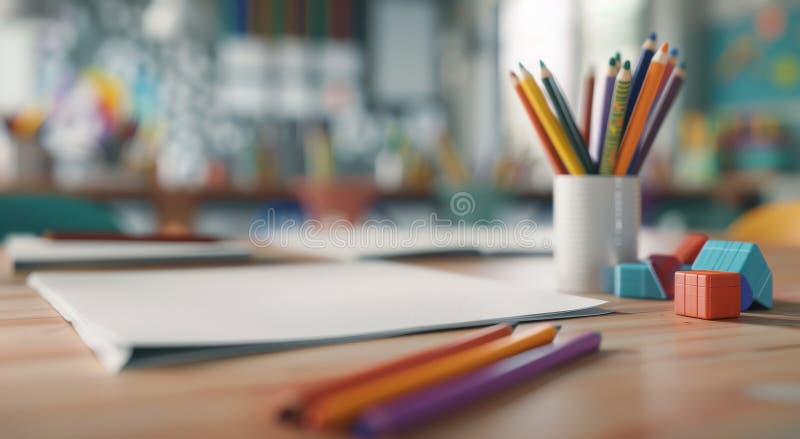 Creative Workspace with Colorful Stationery and Blank Papers in a ...