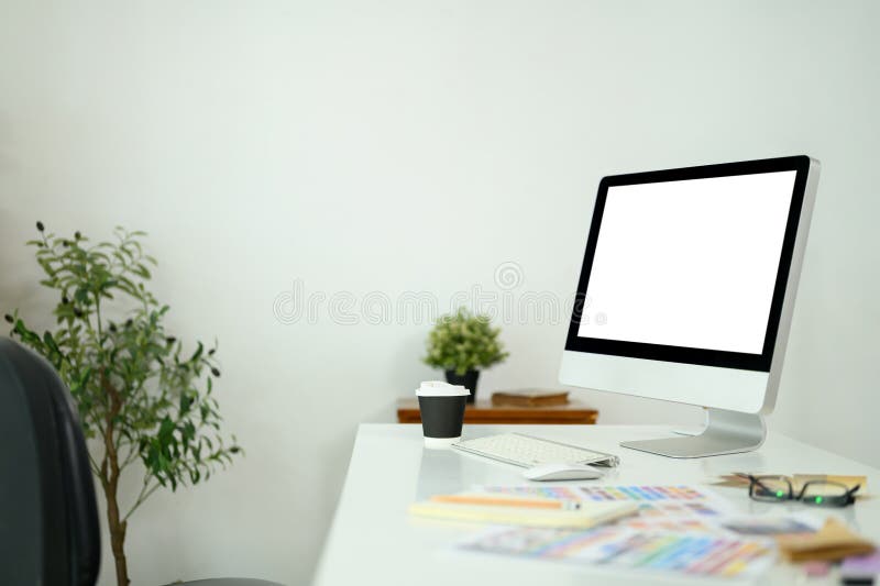 Creative Workspace with Computer Monitor, Color Palettes, and Design ...