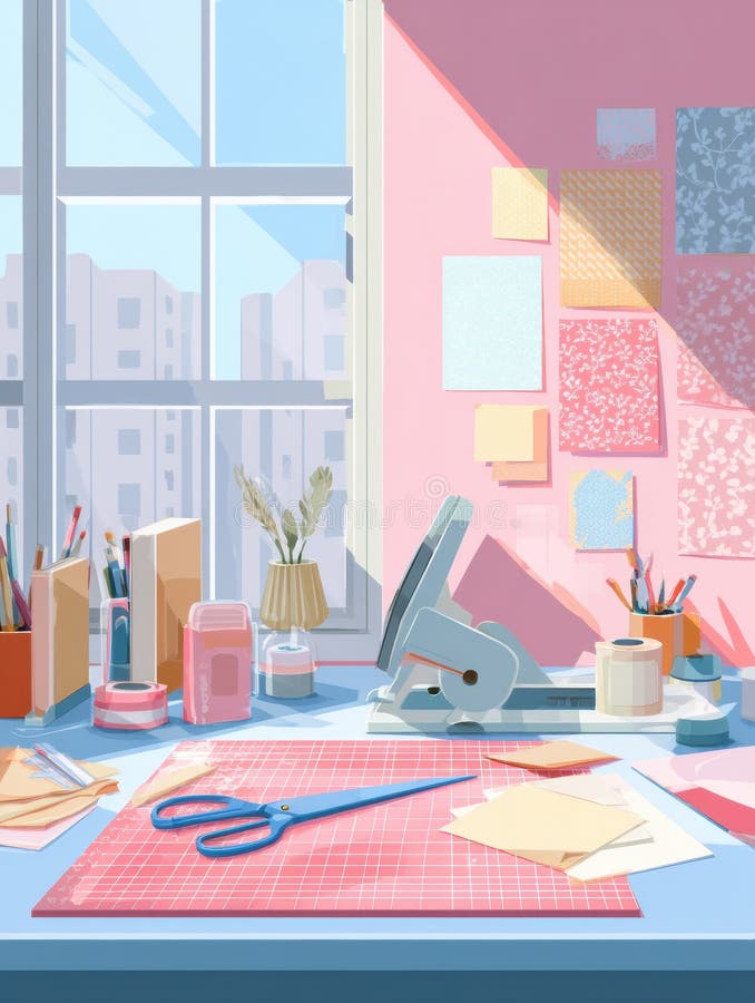Creative Workspace with Cutting Tools and Colorful Designs in Bright ...