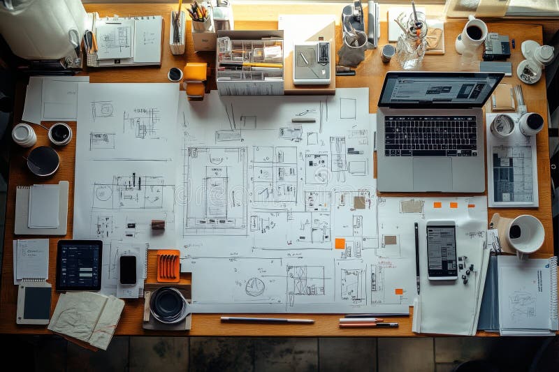 Creative Workspace Design Planning Home Office Digital Blueprint Modern ...